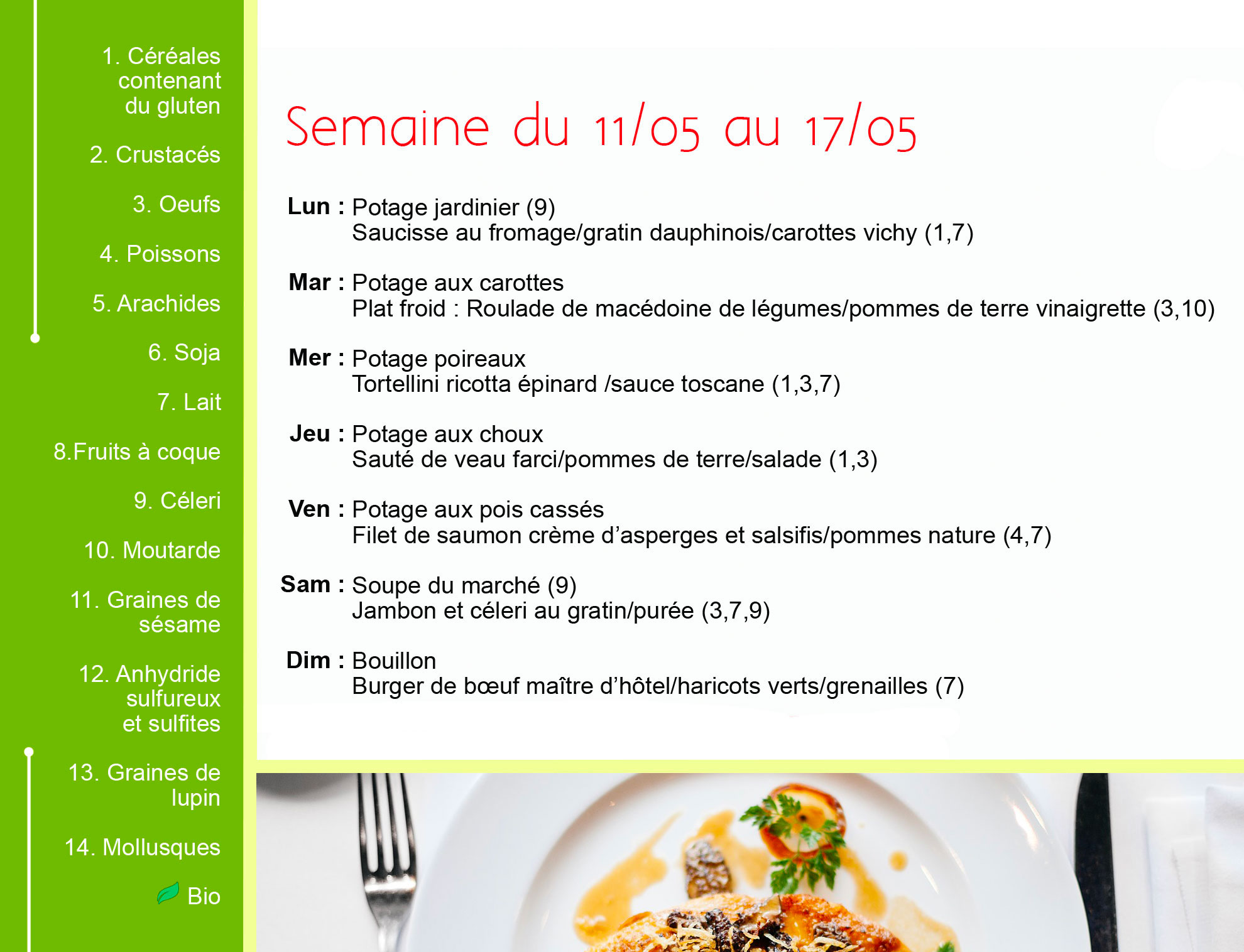 Menu semaine 1 - Repas à domicile Meal and Go